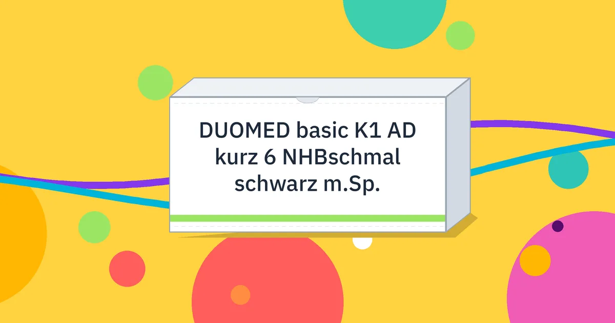 Symbolbild: Packung mit der Aufschrift DUOMED basic K1 AD kurz 6 NHBschmal schwarz m.Sp. (PZN 20904519) – Verfügbarkeit und Bezug in Apotheken in Frankfurt am Main