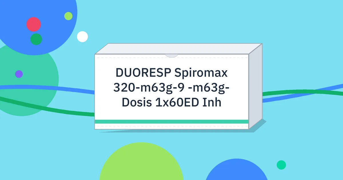 Symbolbild: Packung mit der Aufschrift DUORESP Spiromax 320-m63g-9 -m63g-Dosis 1x60ED Inh (PZN 12387234) – Verfügbarkeit und Bezug in Apotheken in Frankfurt am Main