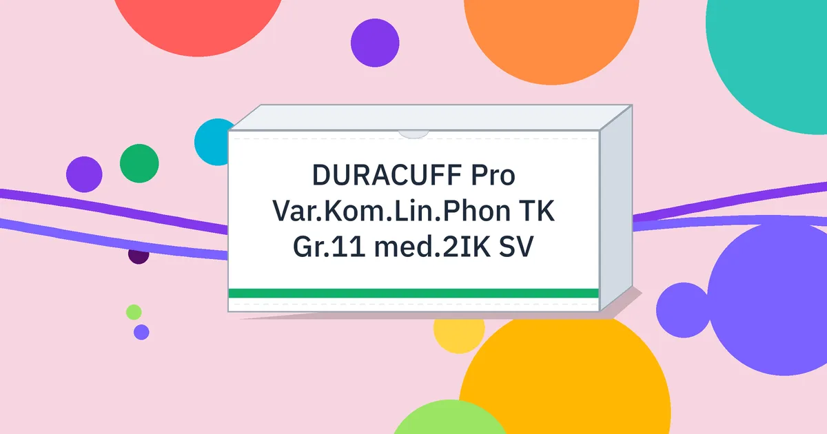Symbolbild: Packung mit der Aufschrift DURACUFF Pro Var.Kom.Lin.Phon TK Gr.11 med.2IK SV (PZN 19245129) – Verfügbarkeit und Bezug in Apotheken in Frankfurt am Main