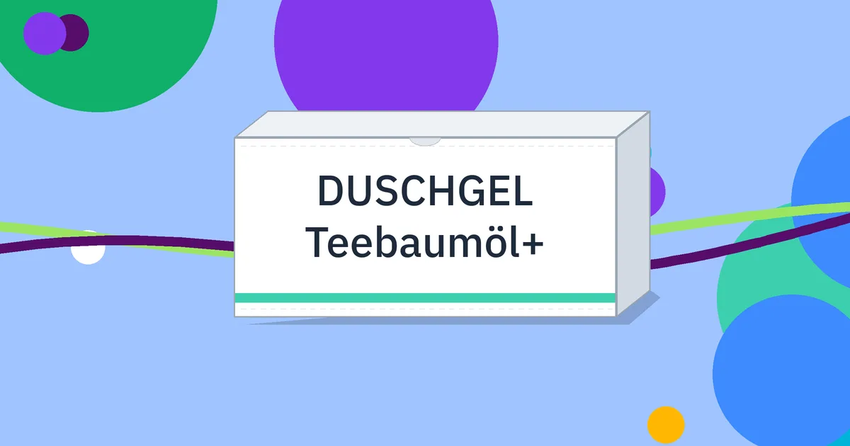 Symbolbild: Packung mit der Aufschrift DUSCHGEL Teebaumöl+ (PZN 17428216) – Verfügbarkeit und Bezug in Apotheken in Frankfurt am Main