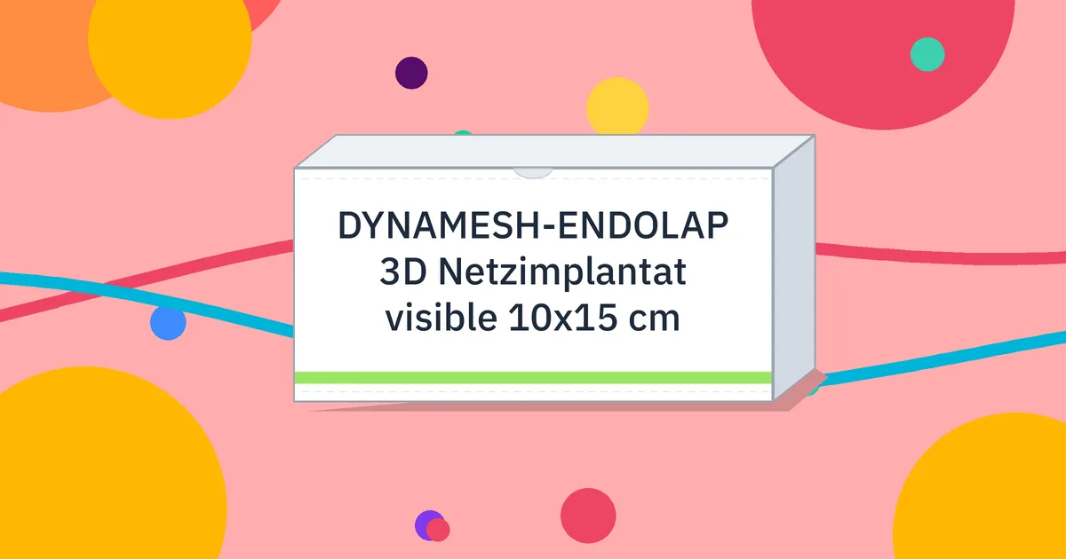 Symbolbild: Packung mit der Aufschrift DYNAMESH-ENDOLAP 3D Netzimplantat visible 10x15 cm (PZN 19372543) – Verfügbarkeit und Bezug in Apotheken in Frankfurt am Main