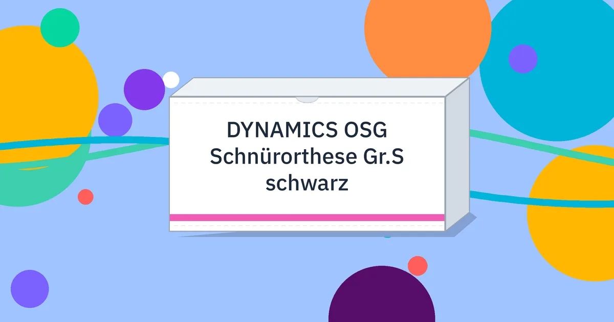 Symbolbild: Packung mit der Aufschrift DYNAMICS OSG Schnürorthese Gr.S schwarz (PZN 10634668) – Verfügbarkeit und Bezug in Apotheken in Frankfurt am Main