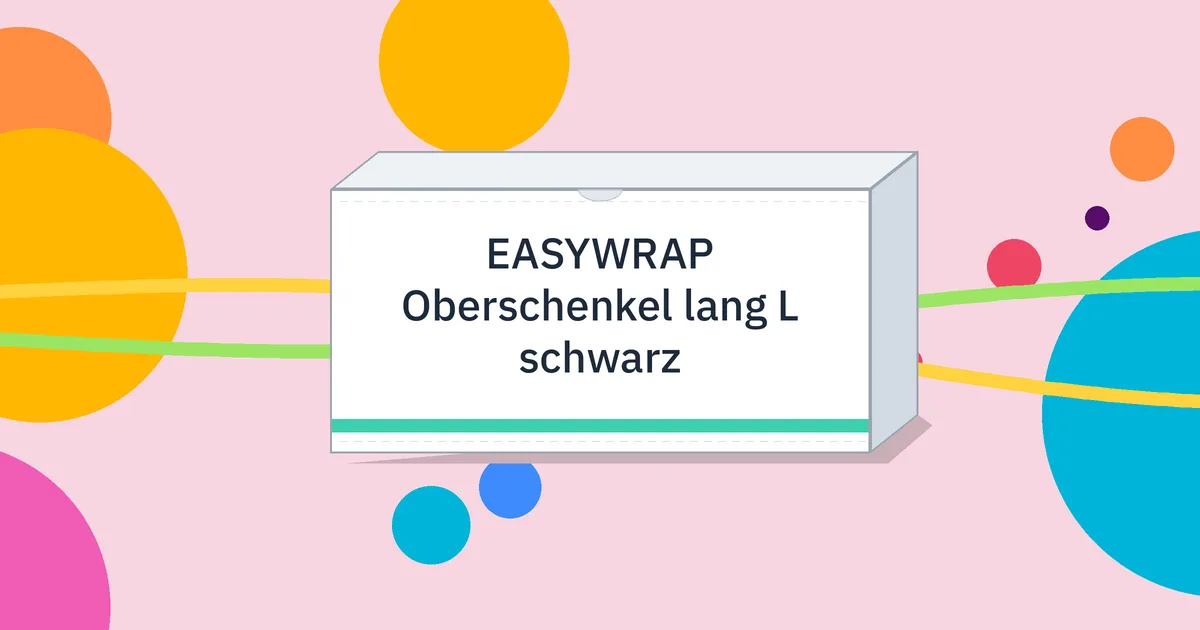 Symbolbild: Packung mit der Aufschrift EASYWRAP Oberschenkel lang L schwarz (PZN 18748791) – Verfügbarkeit und Bezug in Apotheken in Frankfurt am Main
