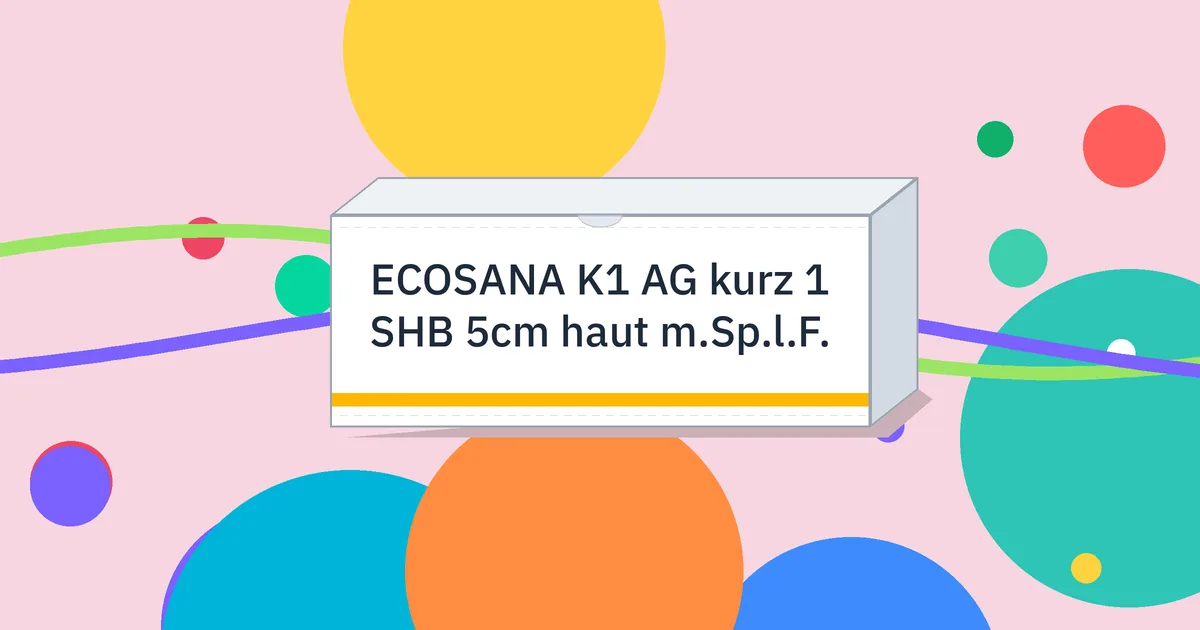 Symbolbild: Packung mit der Aufschrift ECOSANA K1 AG kurz 1 SHB 5cm haut m.Sp.l.F. (PZN 04726219) – Verfügbarkeit und Bezug in Apotheken in Frankfurt am Main