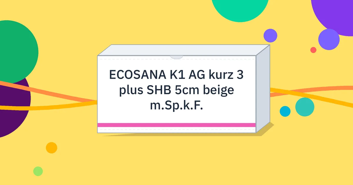 Symbolbild: Packung mit der Aufschrift ECOSANA K1 AG kurz 3 plus SHB 5cm beige m.Sp.k.F. (PZN 04727644) – Verfügbarkeit und Bezug in Apotheken in Frankfurt am Main