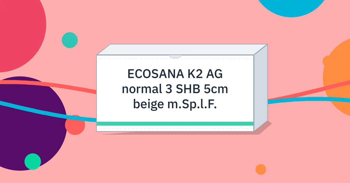 Symbolbild: Packung mit der Aufschrift ECOSANA K2 AG normal 3 SHB 5cm beige m.Sp.l.F. (PZN 10956969) – Verfügbarkeit und Bezug in Apotheken in Frankfurt am Main