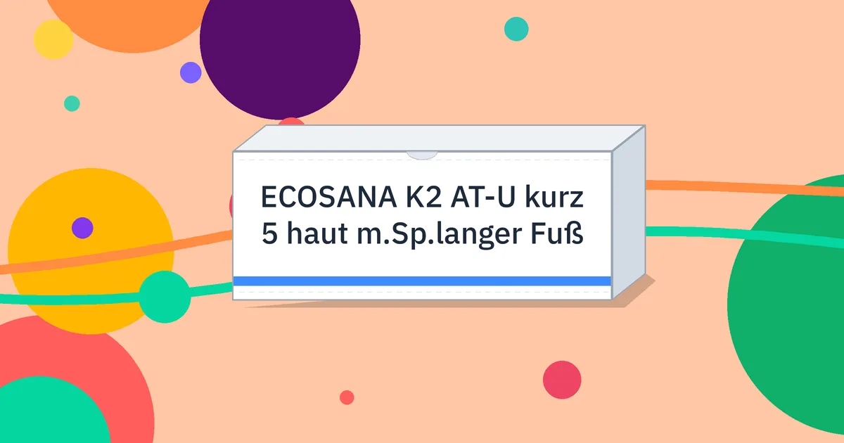 Symbolbild: Packung mit der Aufschrift ECOSANA K2 AT-U kurz 5 haut m.Sp.langer Fuß (PZN 10954717) – Verfügbarkeit und Bezug in Apotheken in Frankfurt am Main