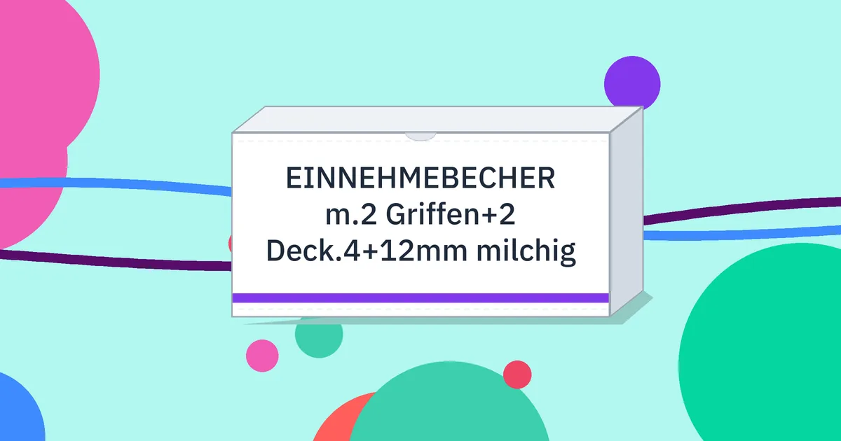 Symbolbild: Packung mit der Aufschrift EINNEHMEBECHER m.2 Griffen+2 Deck.4+12mm milchig (PZN 01349762) – Verfügbarkeit und Bezug in Apotheken in Frankfurt am Main