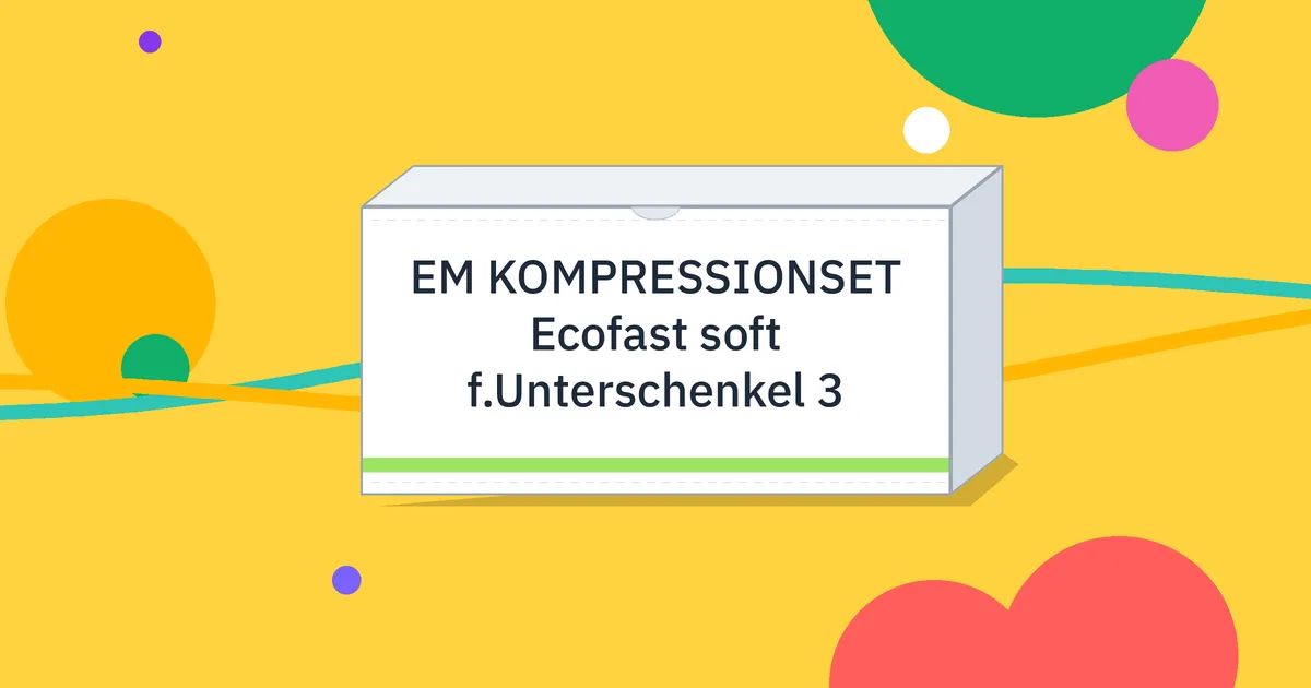 Symbolbild: Packung mit der Aufschrift EM KOMPRESSIONSET Ecofast soft f.Unterschenkel 3 (PZN 10027365) – Verfügbarkeit und Bezug in Apotheken in Frankfurt am Main