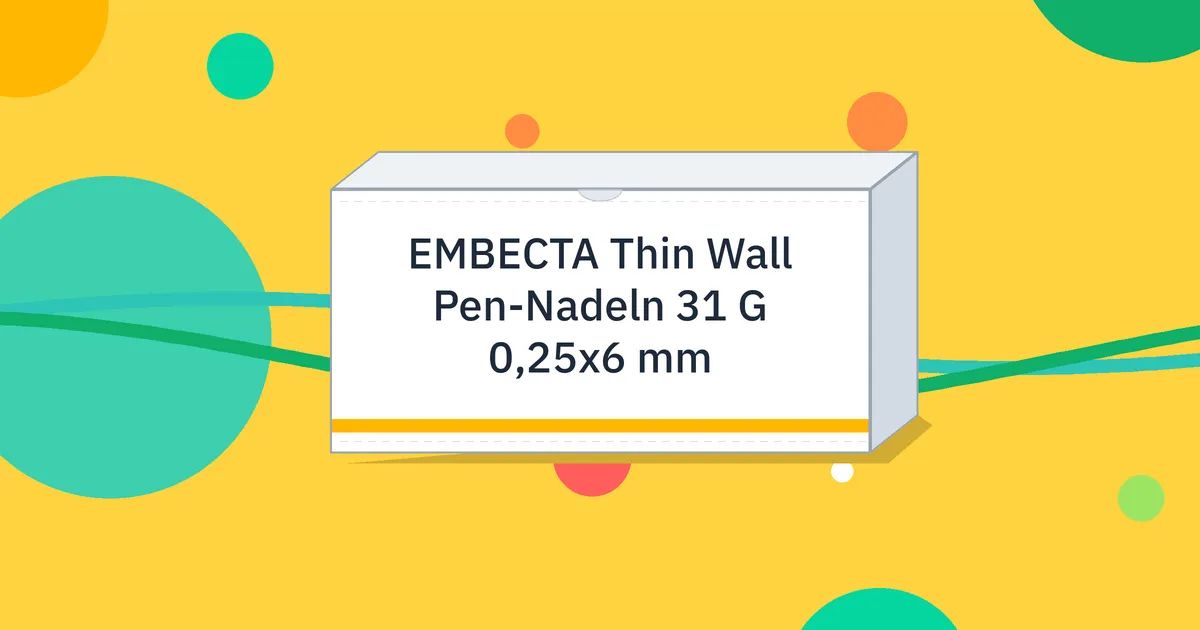 Symbolbild: Packung mit der Aufschrift EMBECTA Thin Wall Pen-Nadeln 31 G 0,25x6 mm (PZN 20611993) – Verfügbarkeit und Bezug in Apotheken in Frankfurt am Main