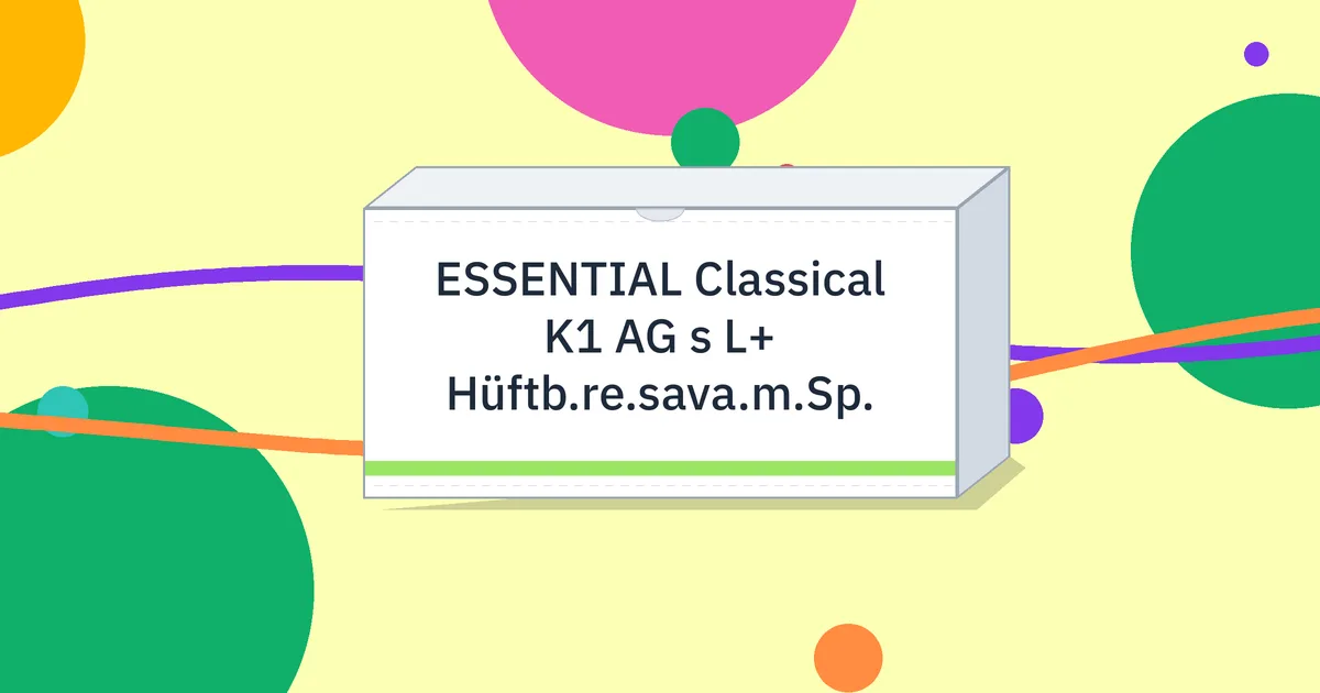 Symbolbild: Packung mit der Aufschrift ESSENTIAL Classical K1 AG s L+ Hüftb.re.sava.m.Sp. (PZN 17013099) – Verfügbarkeit und Bezug in Apotheken in Frankfurt am Main
