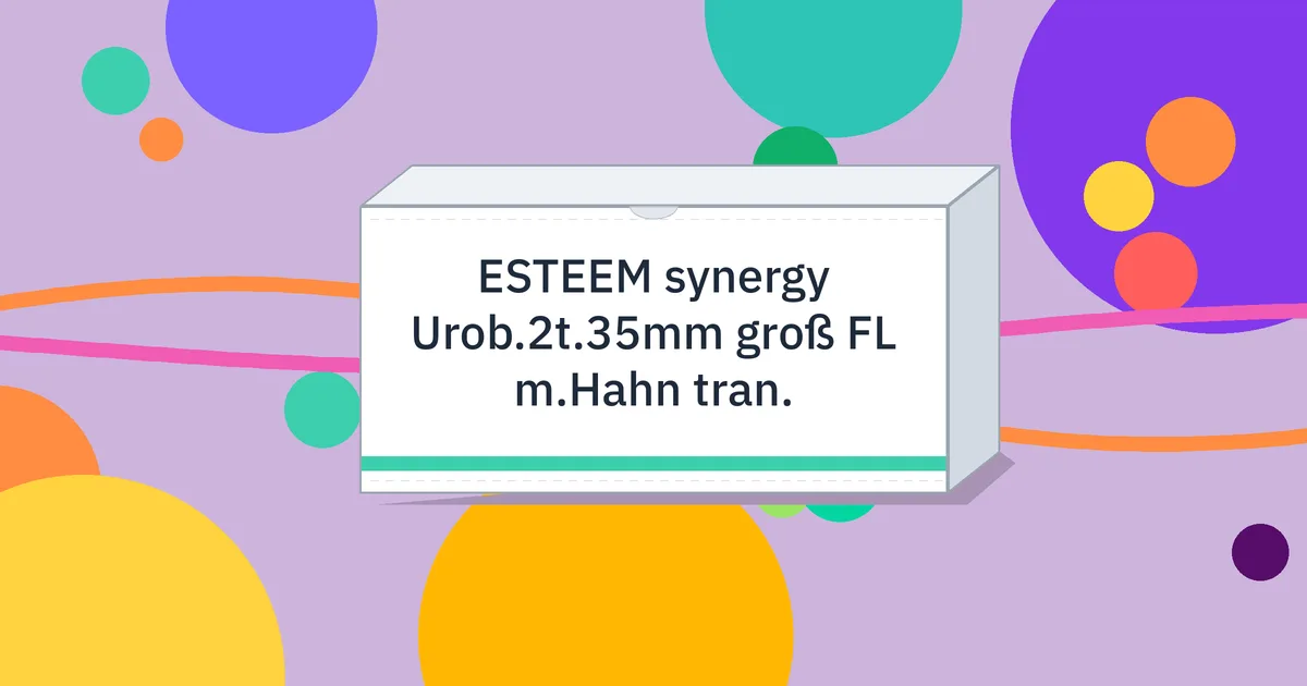 Symbolbild: Packung mit der Aufschrift ESTEEM synergy Urob.2t.35mm groß FL m.Hahn tran. (PZN 02197981) – Verfügbarkeit und Bezug in Apotheken in Frankfurt am Main