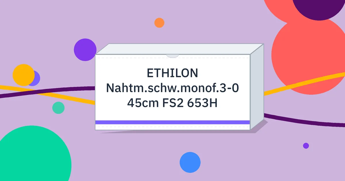 Symbolbild: Packung mit der Aufschrift ETHILON Nahtm.schw.monof.3-0 45cm FS2 653H (PZN 16251997) – Verfügbarkeit und Bezug in Apotheken in Frankfurt am Main
