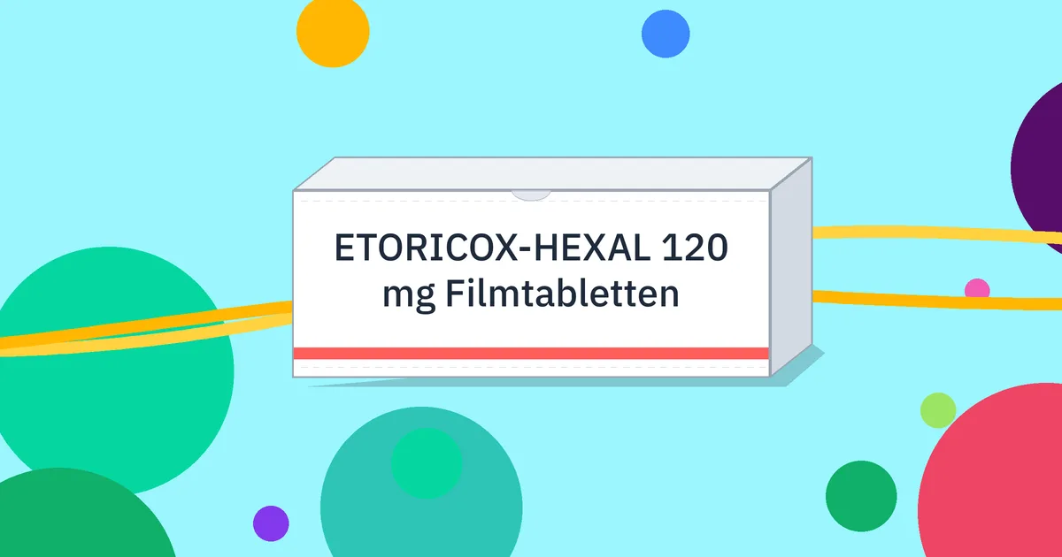 Symbolbild: Packung mit der Aufschrift ETORICOX-HEXAL 120 mg Filmtabletten (PZN 11872335) – Verfügbarkeit und Bezug in Apotheken in Frankfurt am Main