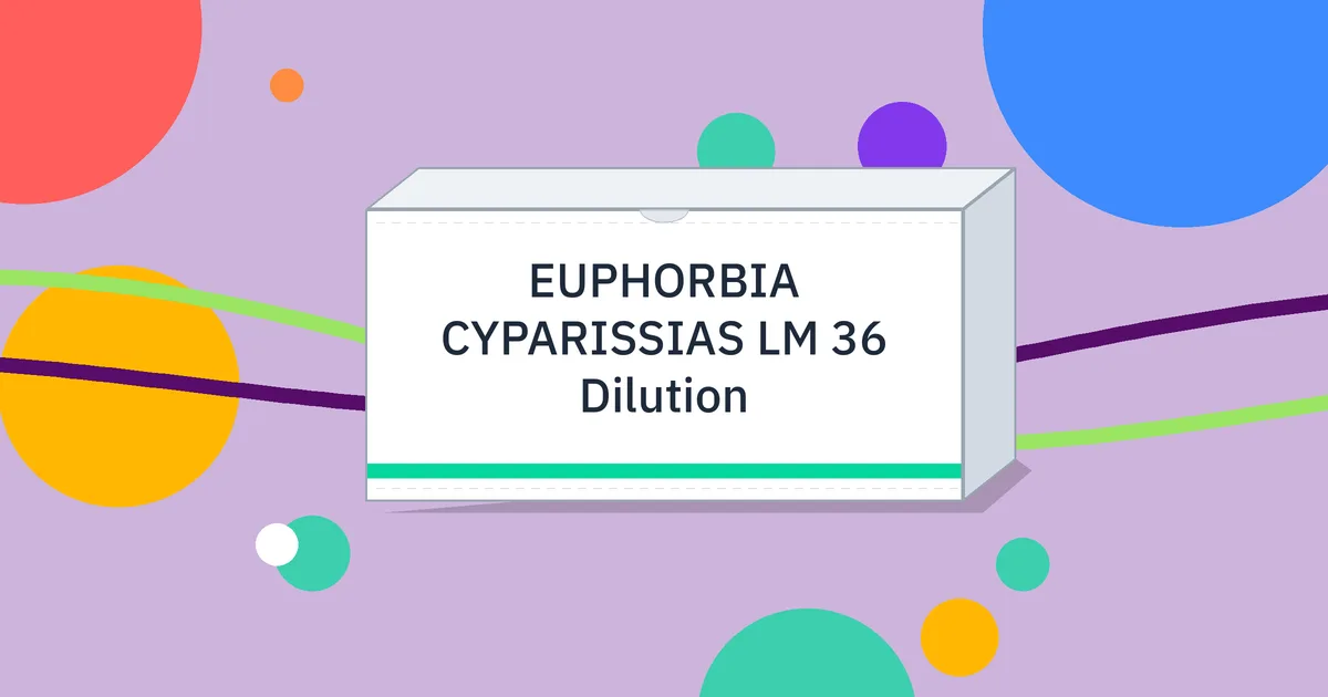 Symbolbild: Packung mit der Aufschrift EUPHORBIA CYPARISSIAS LM 36 Dilution (PZN 13482064) – Verfügbarkeit und Bezug in Apotheken in Frankfurt am Main