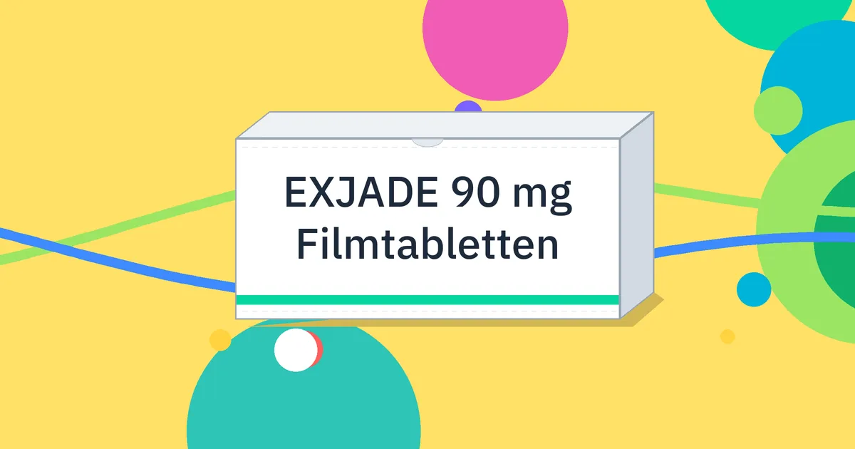 Symbolbild: Packung mit der Aufschrift EXJADE 90 mg Filmtabletten (PZN 15317760) – Verfügbarkeit und Bezug in Apotheken in Frankfurt am Main