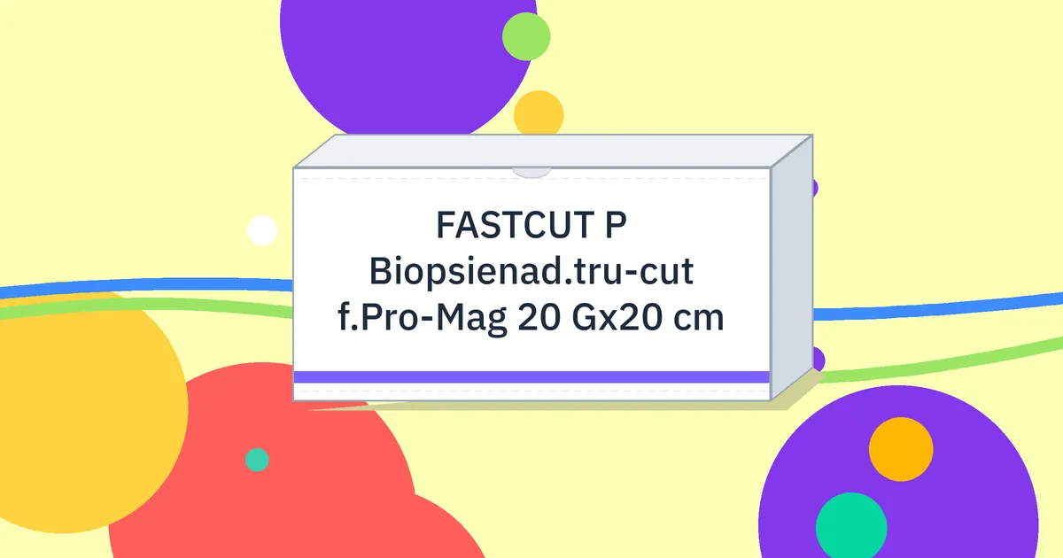 Symbolbild: Packung mit der Aufschrift FASTCUT P Biopsienad.tru-cut f.Pro-Mag 20 Gx20 cm (PZN 16087523) – Verfügbarkeit und Bezug in Apotheken in Frankfurt am Main