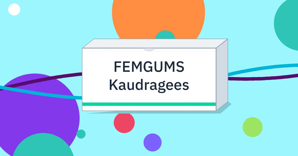 Symbolbild: Packung mit der Aufschrift FEMGUMS Kaudragees (PZN 18469430) – Verfügbarkeit und Bezug in Apotheken in Frankfurt am Main