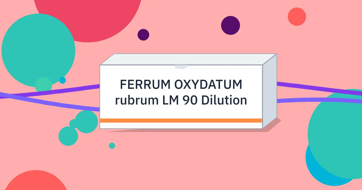 Symbolbild: Packung mit der Aufschrift FERRUM OXYDATUM rubrum LM 90 Dilution (PZN 12851938) – Verfügbarkeit und Bezug in Apotheken in Frankfurt am Main