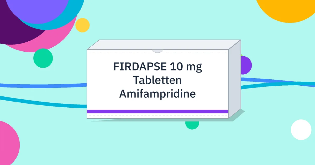 Symbolbild: Packung mit der Aufschrift FIRDAPSE 10 mg Tabletten Amifampridine (PZN 12725978) – Verfügbarkeit und Bezug in Apotheken in Frankfurt am Main