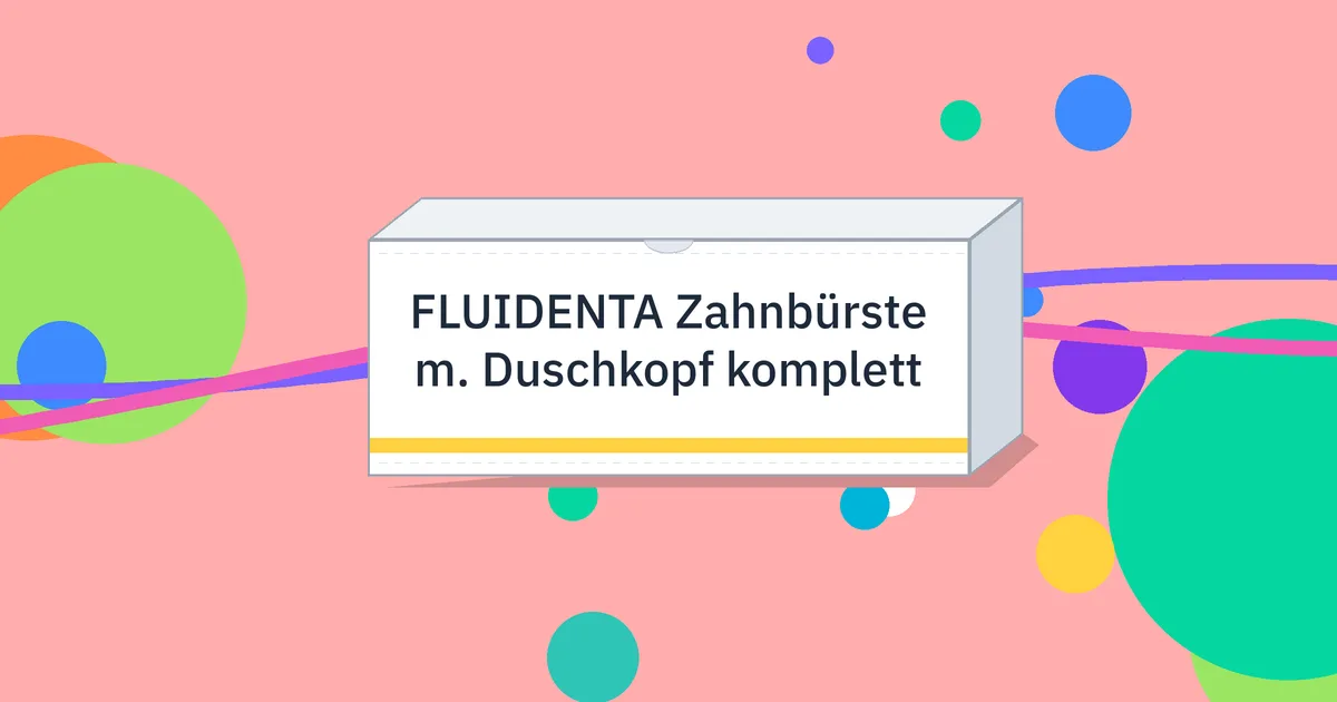 Symbolbild: Packung mit der Aufschrift FLUIDENTA Zahnbürste m. Duschkopf komplett (PZN 03427549) – Verfügbarkeit und Bezug in Apotheken in Frankfurt am Main