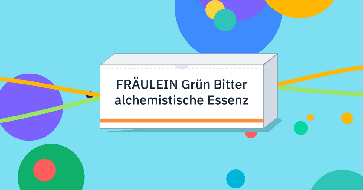 Symbolbild: Packung mit der Aufschrift FRÄULEIN Grün Bitter alchemistische Essenz (PZN 17518043) – Verfügbarkeit und Bezug in Apotheken in Frankfurt am Main
