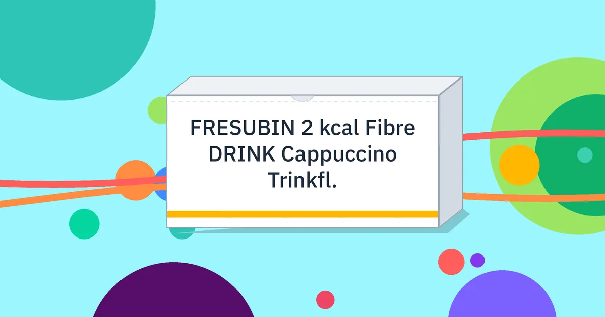 Symbolbild: Packung mit der Aufschrift FRESUBIN 2 kcal Fibre DRINK Cappuccino Trinkfl. (PZN 19372885) – Verfügbarkeit und Bezug in Apotheken in Frankfurt am Main