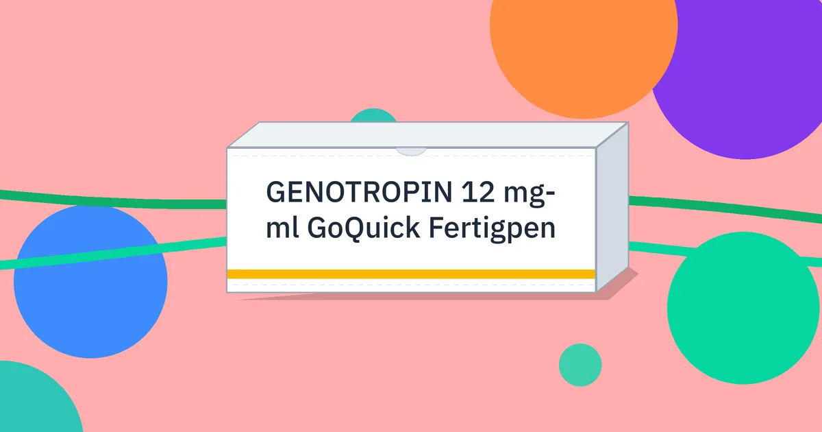Symbolbild: Packung mit der Aufschrift GENOTROPIN 12 mg-ml GoQuick Fertigpen (PZN 15626171) – Verfügbarkeit und Bezug in Apotheken in Frankfurt am Main