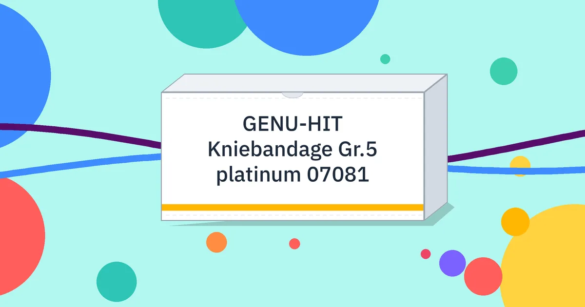 Symbolbild: Packung mit der Aufschrift GENU-HIT Kniebandage Gr.5 platinum 07081 (PZN 06114733) – Verfügbarkeit und Bezug in Apotheken in Frankfurt am Main