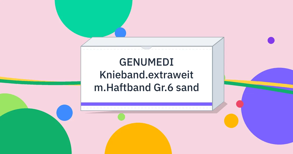 Symbolbild: Packung mit der Aufschrift GENUMEDI Knieband.extraweit m.Haftband Gr.6 sand (PZN 09194081) – Verfügbarkeit und Bezug in Apotheken in Frankfurt am Main