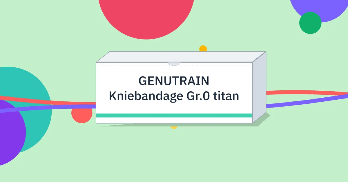 Symbolbild: Packung mit der Aufschrift GENUTRAIN Kniebandage Gr.0 titan (PZN 01285387) – Verfügbarkeit und Bezug in Apotheken in Frankfurt am Main