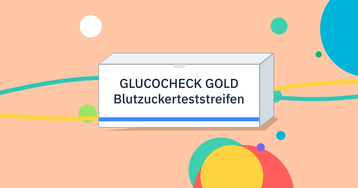 Symbolbild: Packung mit der Aufschrift GLUCOCHECK GOLD Blutzuckerteststreifen (PZN 11864933) – Verfügbarkeit und Bezug in Apotheken in Frankfurt am Main