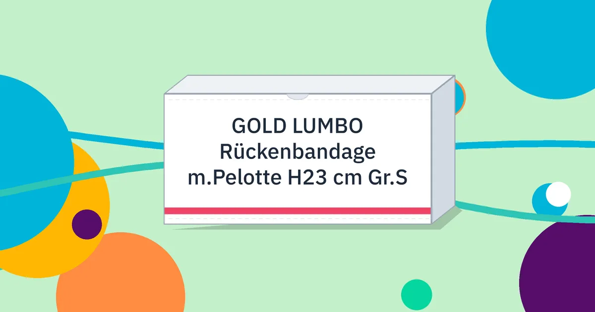 Symbolbild: Packung mit der Aufschrift GOLD LUMBO Rückenbandage m.Pelotte H23 cm Gr.S (PZN 19133732) – Verfügbarkeit und Bezug in Apotheken in Frankfurt am Main
