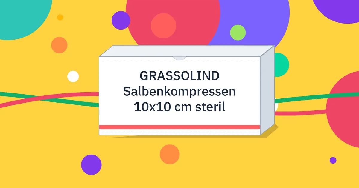 Symbolbild: Packung mit der Aufschrift GRASSOLIND Salbenkompressen 10x10 cm steril (PZN 18070202) – Verfügbarkeit und Bezug in Apotheken in Frankfurt am Main