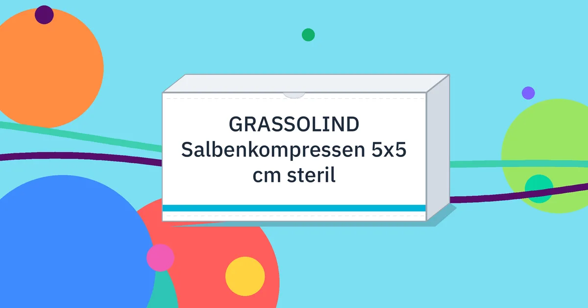 Symbolbild: Packung mit der Aufschrift GRASSOLIND Salbenkompressen 5x5 cm steril (PZN 17451971) – Verfügbarkeit und Bezug in Apotheken in Frankfurt am Main