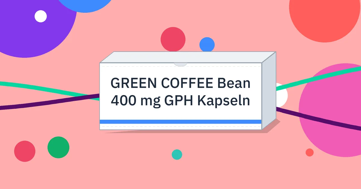 Symbolbild: Packung mit der Aufschrift GREEN COFFEE Bean 400 mg GPH Kapseln (PZN 11176386) – Verfügbarkeit und Bezug in Apotheken in Frankfurt am Main