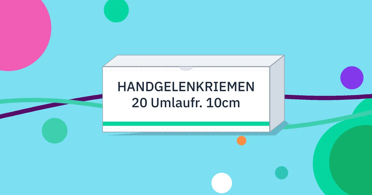 Symbolbild: Packung mit der Aufschrift HANDGELENKRIEMEN 20 Umlaufr. 10cm (PZN 01962793) – Verfügbarkeit und Bezug in Apotheken in Frankfurt am Main
