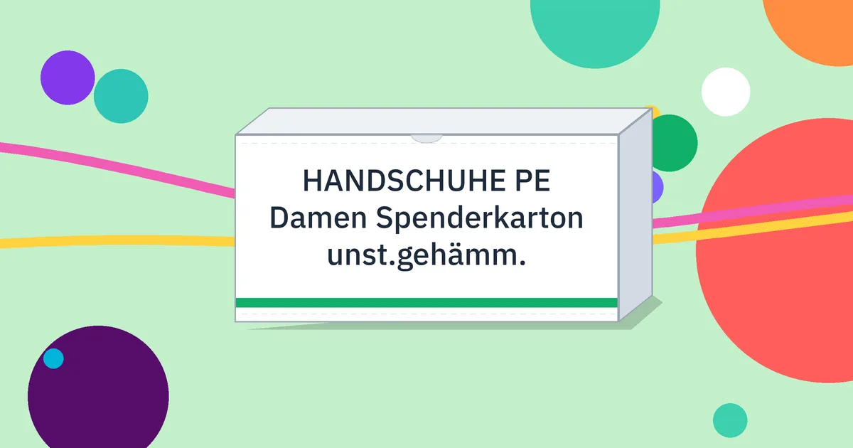 Symbolbild: Packung mit der Aufschrift HANDSCHUHE PE Damen Spenderkarton unst.gehämm. (PZN 01288262) – Verfügbarkeit und Bezug in Apotheken in Frankfurt am Main