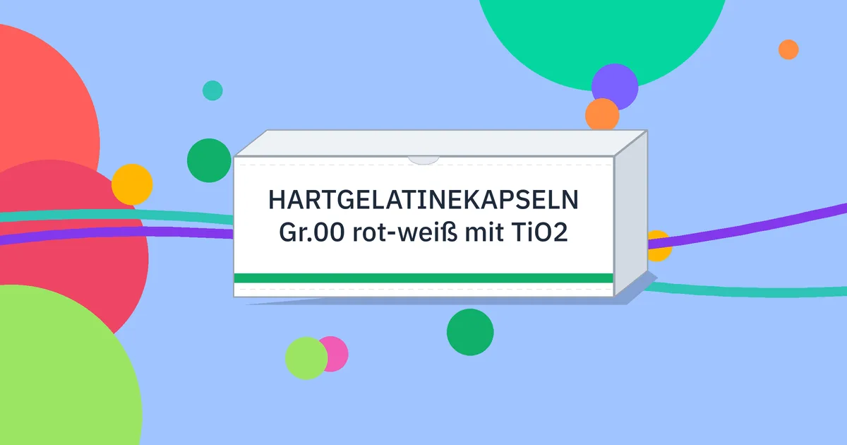 Symbolbild: Packung mit der Aufschrift HARTGELATINEKAPSELN Gr.00 rot-weiß mit TiO2 (PZN 18770129) – Verfügbarkeit und Bezug in Apotheken in Frankfurt am Main