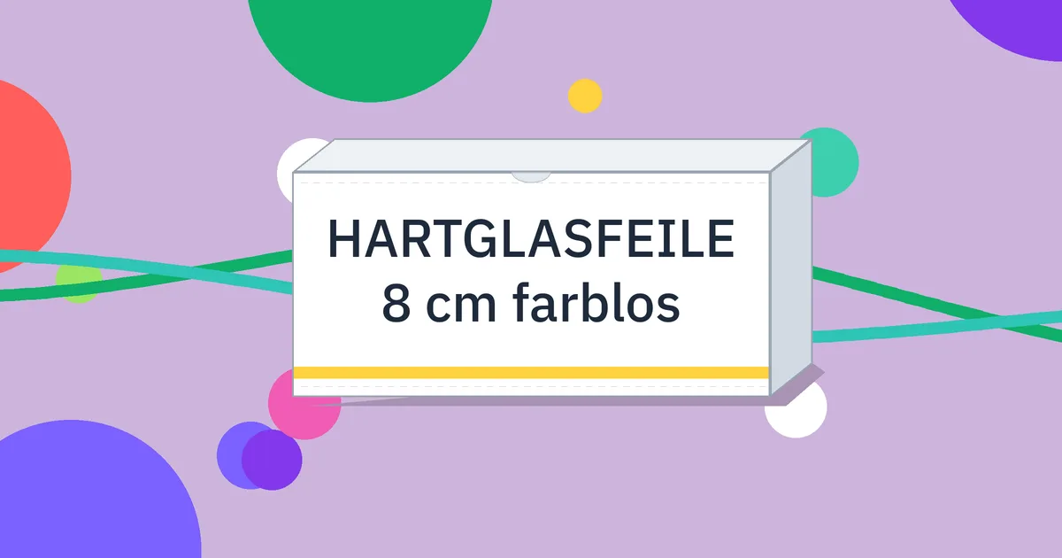 Symbolbild: Packung mit der Aufschrift HARTGLASFEILE 8 cm farblos (PZN 17288399) – Verfügbarkeit und Bezug in Apotheken in Frankfurt am Main