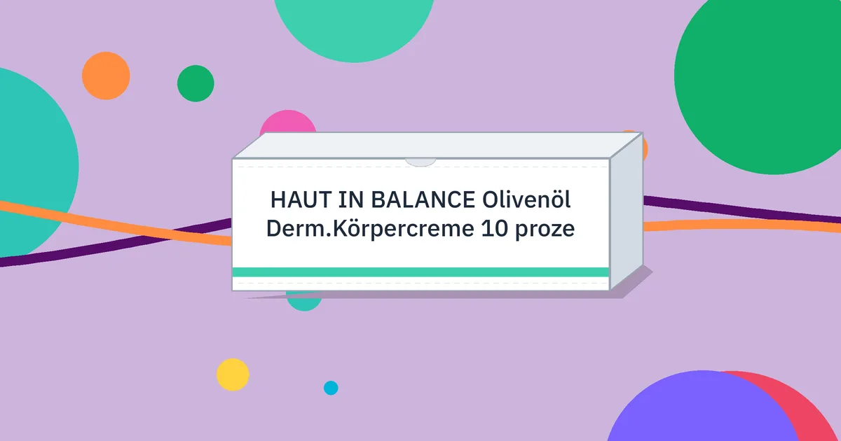 Symbolbild: Packung mit der Aufschrift HAUT IN BALANCE Olivenöl Derm.Körpercreme 10 proze (PZN 06562236) – Verfügbarkeit und Bezug in Apotheken in Frankfurt am Main