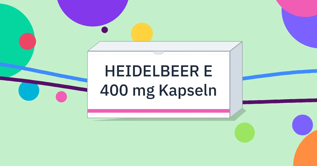 Symbolbild: Packung mit der Aufschrift HEIDELBEER E 400 mg Kapseln (PZN 02454857) – Verfügbarkeit und Bezug in Apotheken in Frankfurt am Main