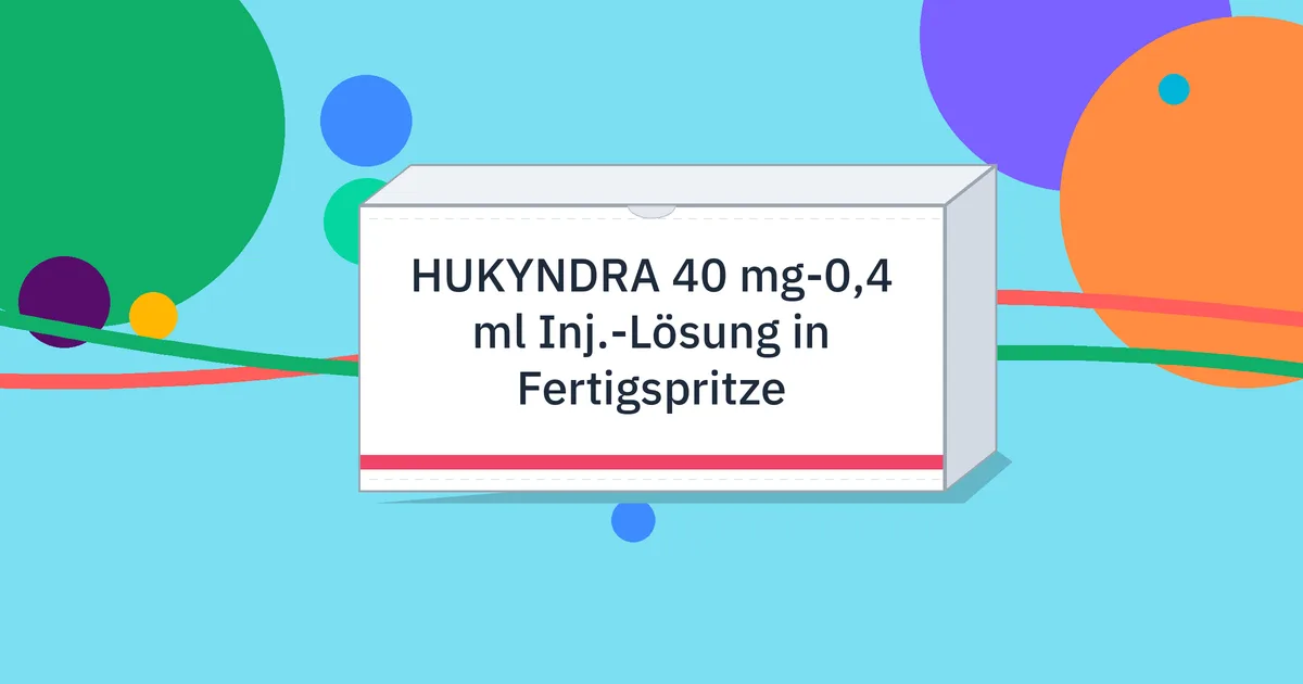 Symbolbild: Packung mit der Aufschrift HUKYNDRA 40 mg-0,4 ml Inj.-Lösung in Fertigspritze (PZN 19480818) – Verfügbarkeit und Bezug in Apotheken in Frankfurt am Main