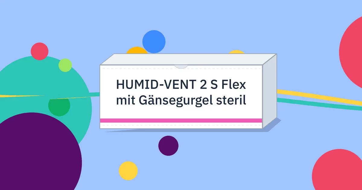 Symbolbild: Packung mit der Aufschrift HUMID-VENT 2 S Flex mit Gänsegurgel steril (PZN 01148029) – Verfügbarkeit und Bezug in Apotheken in Frankfurt am Main