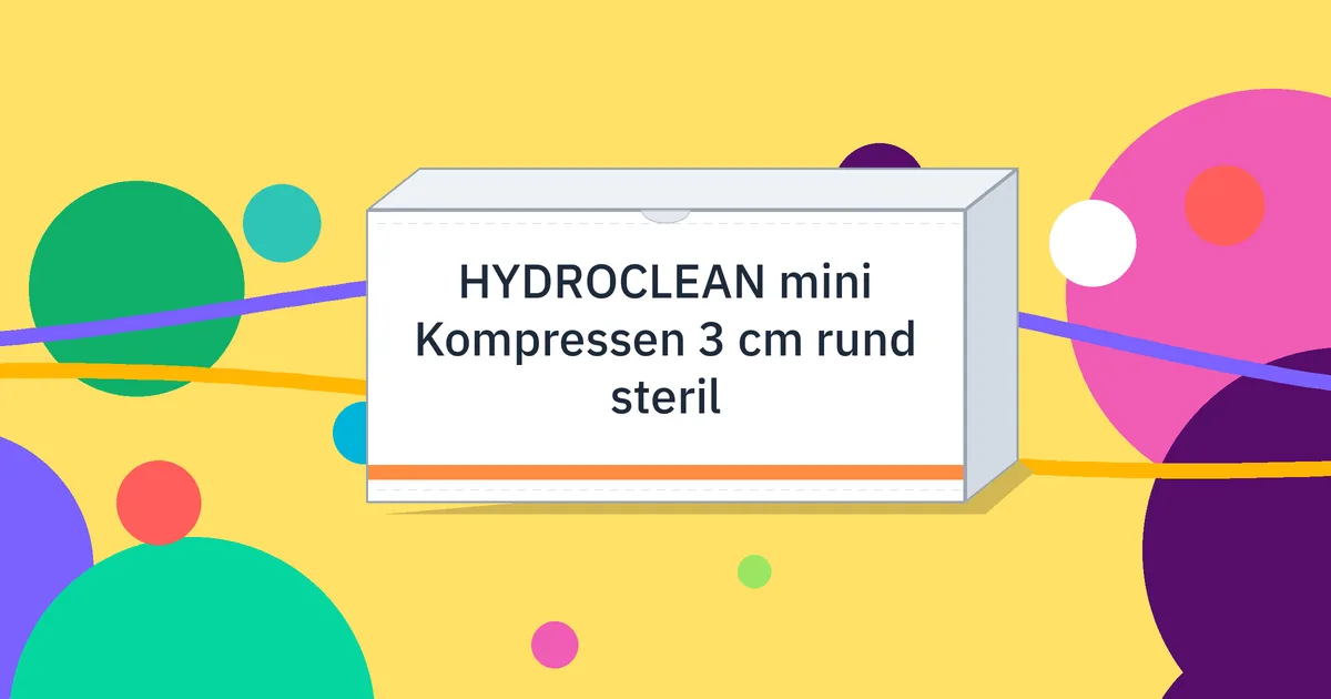 Symbolbild: Packung mit der Aufschrift HYDROCLEAN mini Kompressen 3 cm rund steril (PZN 12440721) – Verfügbarkeit und Bezug in Apotheken in Frankfurt am Main