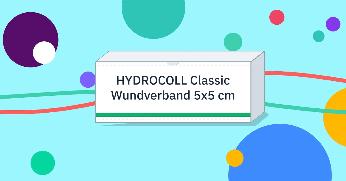 Symbolbild: Packung mit der Aufschrift HYDROCOLL Classic Wundverband 5x5 cm (PZN 20303837) – Verfügbarkeit und Bezug in Apotheken in Frankfurt am Main