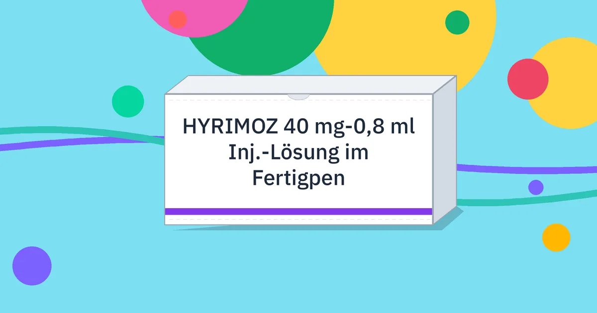 Symbolbild: Packung mit der Aufschrift HYRIMOZ 40 mg-0,8 ml Inj.-Lösung im Fertigpen (PZN 16759454) – Verfügbarkeit und Bezug in Apotheken in Frankfurt am Main