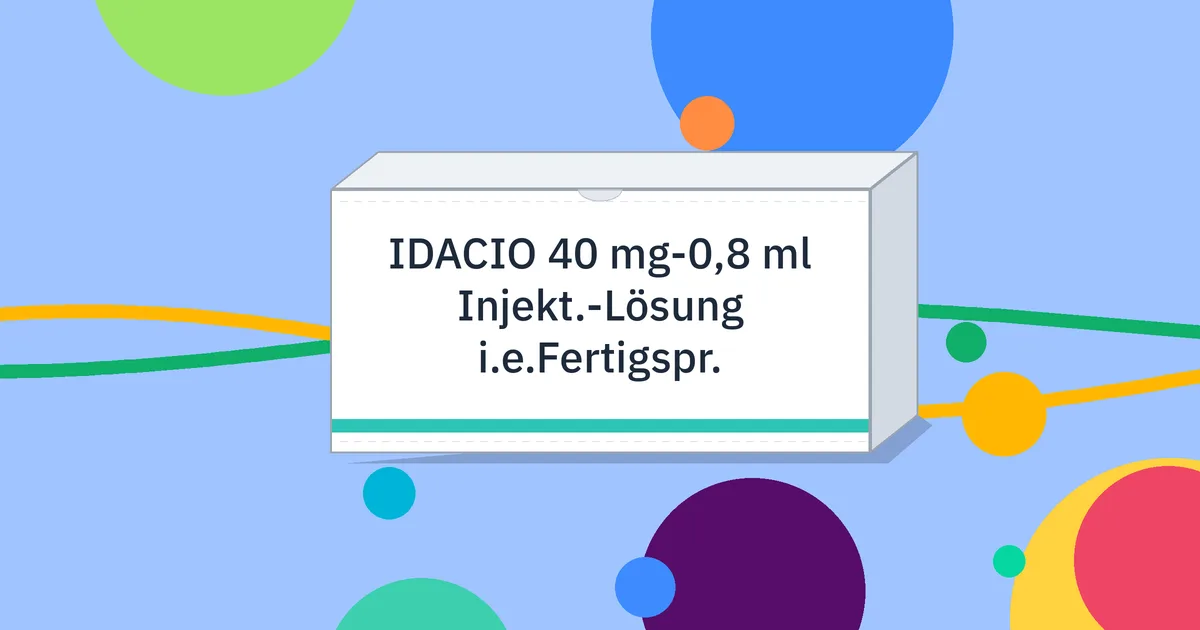Symbolbild: Packung mit der Aufschrift IDACIO 40 mg-0,8 ml Injekt.-Lösung i.e.Fertigspr. (PZN 16206206) – Verfügbarkeit und Bezug in Apotheken in Frankfurt am Main