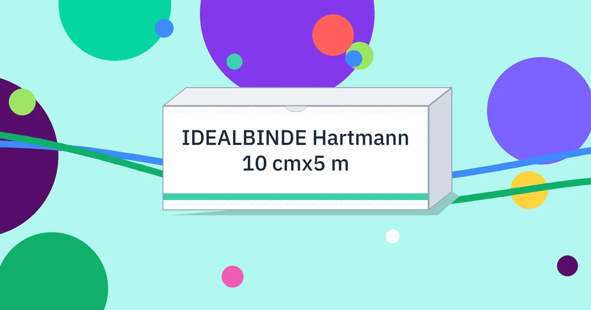 Symbolbild: Packung mit der Aufschrift IDEALBINDE Hartmann 10 cmx5 m (PZN 13653100) – Verfügbarkeit und Bezug in Apotheken in Frankfurt am Main