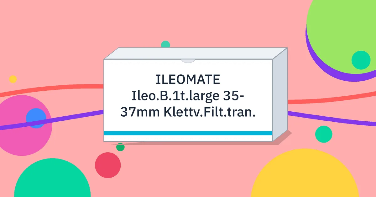 Symbolbild: Packung mit der Aufschrift ILEOMATE Ileo.B.1t.large 35-37mm Klettv.Filt.tran. (PZN 09175540) – Verfügbarkeit und Bezug in Apotheken in Frankfurt am Main